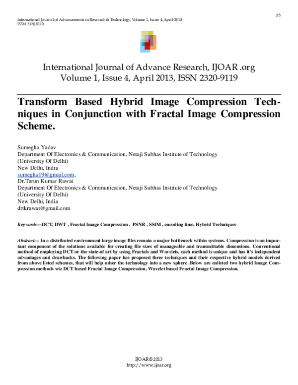 (PDF) Transform Based Hybrid Image Compression Tech- niques in Conjunction with Fractal Image ...