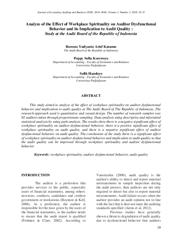 (PDF) Analyze of the Effect of Workplace Spirituality on Auditor ...