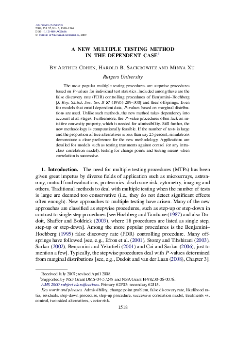 (PDF) A new multiple testing method in the dependent case