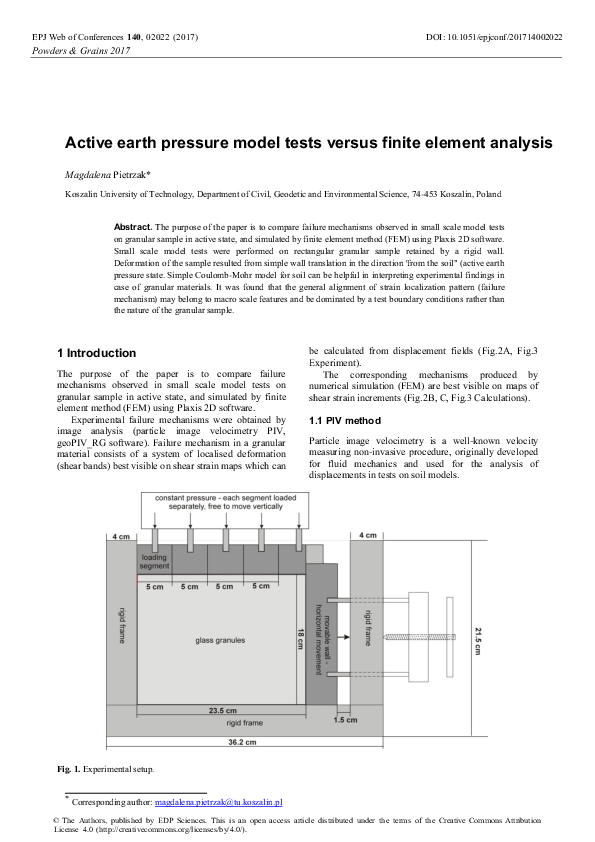 (PDF) Active earth pressure model tests versus finite element analysis