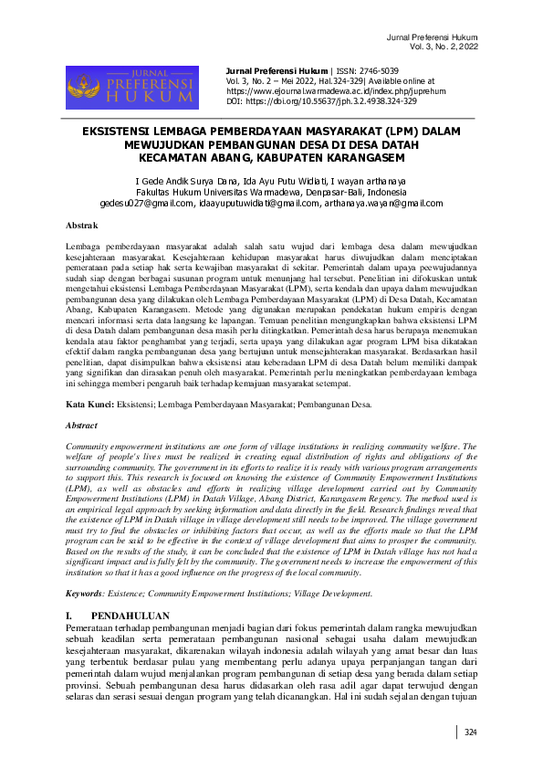 (PDF) Eksistensi Lembaga Pemberdayaan Masyarakat (LPM) dalam Mewujudkan ...