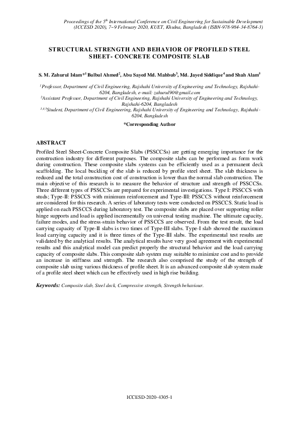 Pdf Structural Strength And Behavior Of Profiled Steel Sheet Concrete Composite Slab