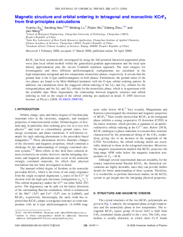 (PDF) Magnetic and Orbital Structure of KCrF3