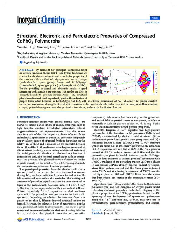 Pdf Structural Electronic And Ferroelectric Properties Of Compressed Cdpbo3 Polymorphs