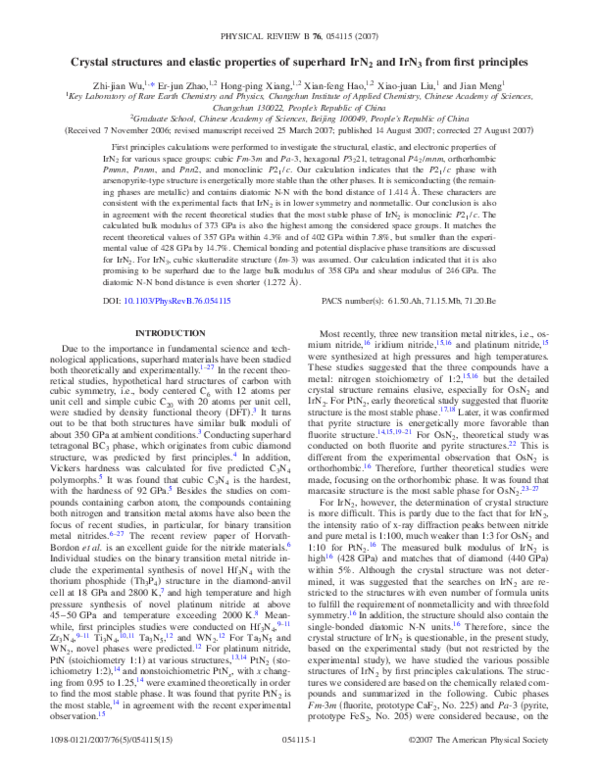 (PDF) Crystal structures and elastic properties of ...