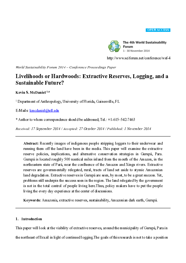 (PDF) Livelihoods or Hardwoods: Extractive Reserves, Logging, and a ...