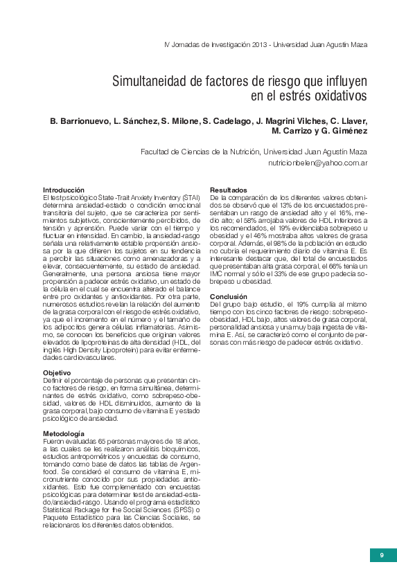 (PDF) Simultaneidad de factores de riesgo que influyen en el estrés oxidativos | SILVIA CADELAGO ...