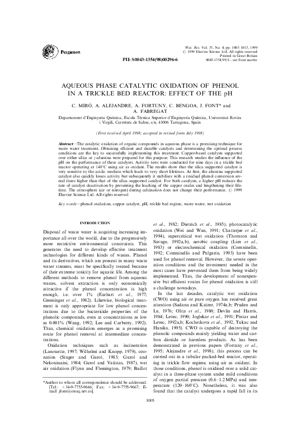 (PDF) Aqueous phase catalytic oxidation of phenol in a trickle bed ...