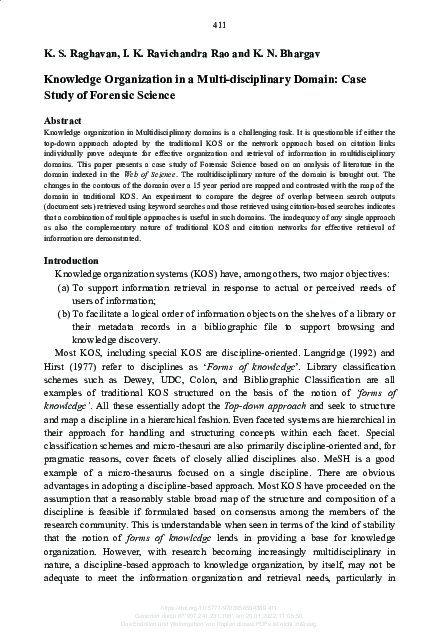 (PDF) Knowledge Organization in a Multi-disciplinary Domain: Case Study ...