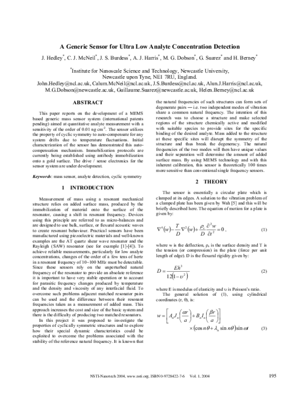 (PDF) A Generic Sensor for Ultra Low Analyte Concentration Detection