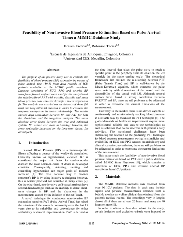 (PDF) Feasibility of non-invasive blood pressure estimation based on ...