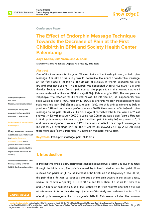 (PDF) The Effect of Endorphin Message Technique Towards the Decrease of Pain at the First ...