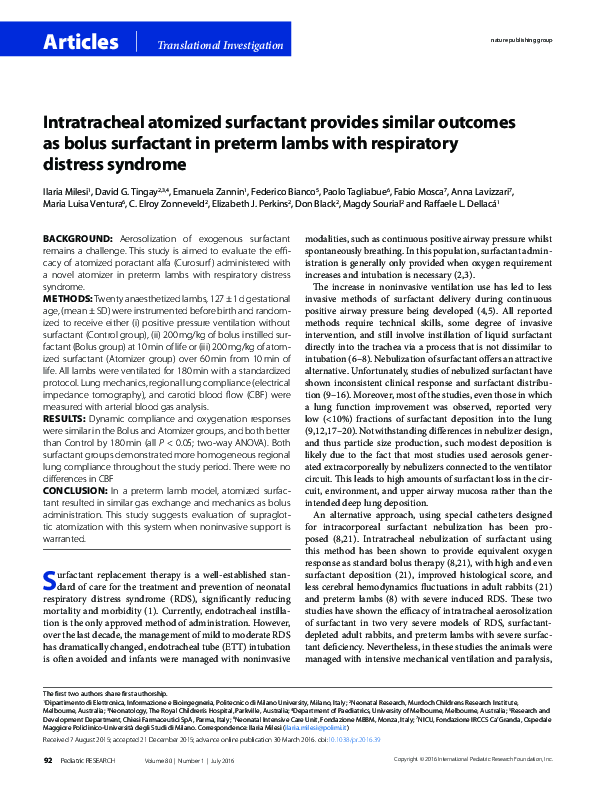 (PDF) Intratracheal atomised surfactant provides similar outcomes as ...
