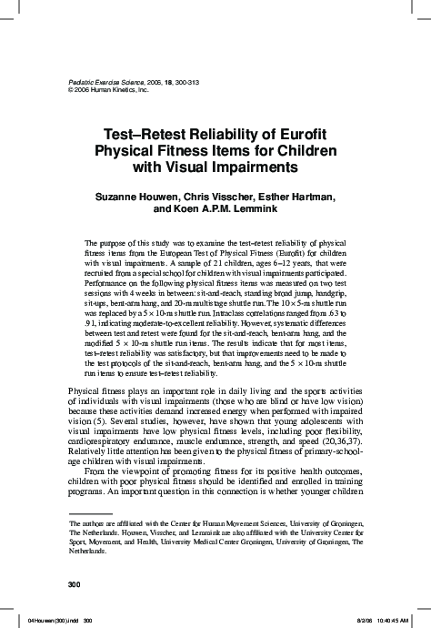 (PDF) Test-Retest Reliability of Eurofit Physical Fitness Items for ...