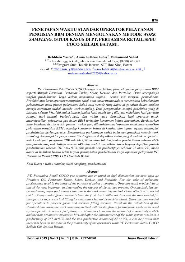 (PDF) Penetapan Waktu Standar Operator Pelayanan Pengisian BBM Dengan ...