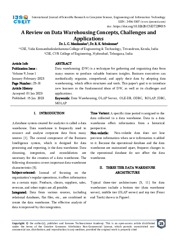 (PDF) A Review on Data Warehousing Concepts, Challenges and Applications