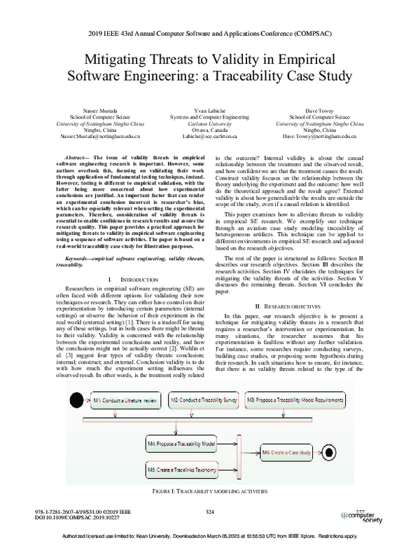 (PDF) Mitigating Threats to Validity in Empirical Software Engineering: a Traceability Case Study