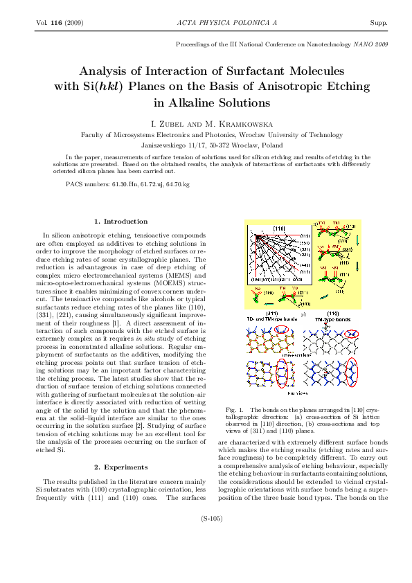 (PDF) Analysis of Interaction of Surfactant Molecules with Si(hkl) Planes on the Basis of ...