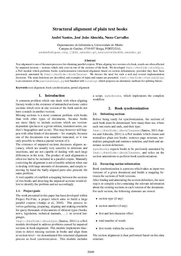 (PDF) Structural alignment of plain text books