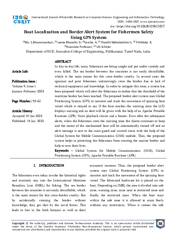 (PDF) Boat Localization and Border Alert System for Fishermen Safety Using GPS System