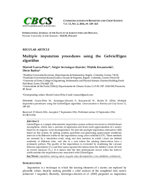 (PDF) Multiple Imputation Procedures Using the Gabrieleigen Algorithm | Marisol García Peña ...