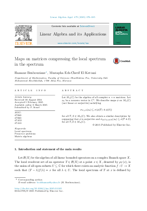 (PDF) Maps on matrices compressing the local spectrum in the spectrum