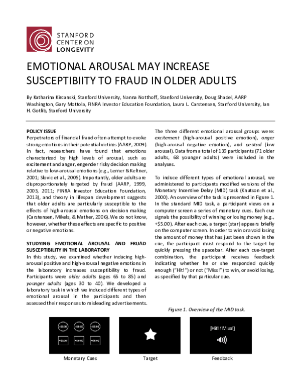 (PDF) Emotional Arousal May Increase Susceptibiity to Fraud in Older ...
