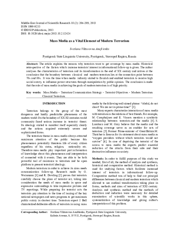 (PDF) The mass media and terrorism