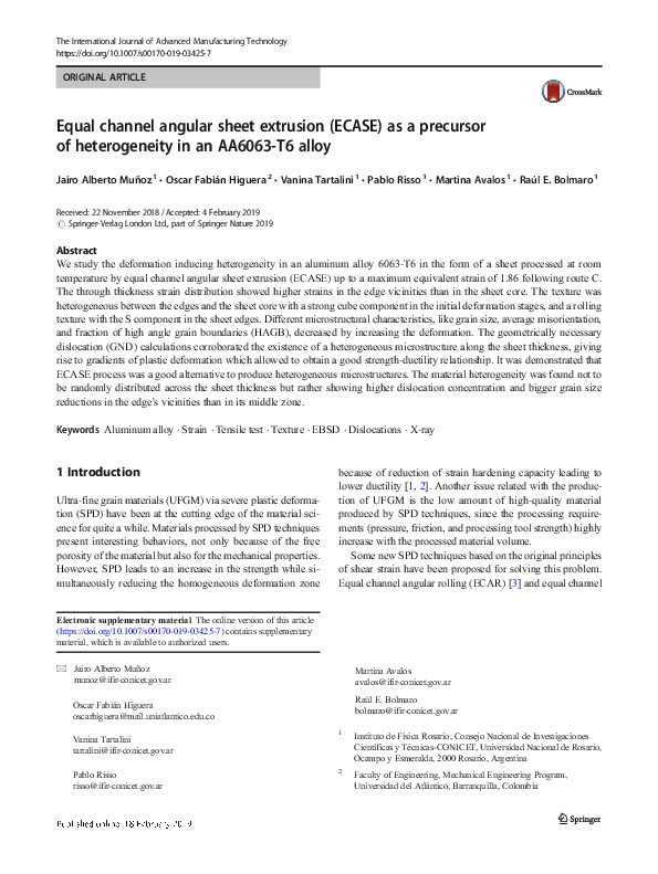 (PDF) Equal channel angular sheet extrusion (ECASE) as a precursor of ...