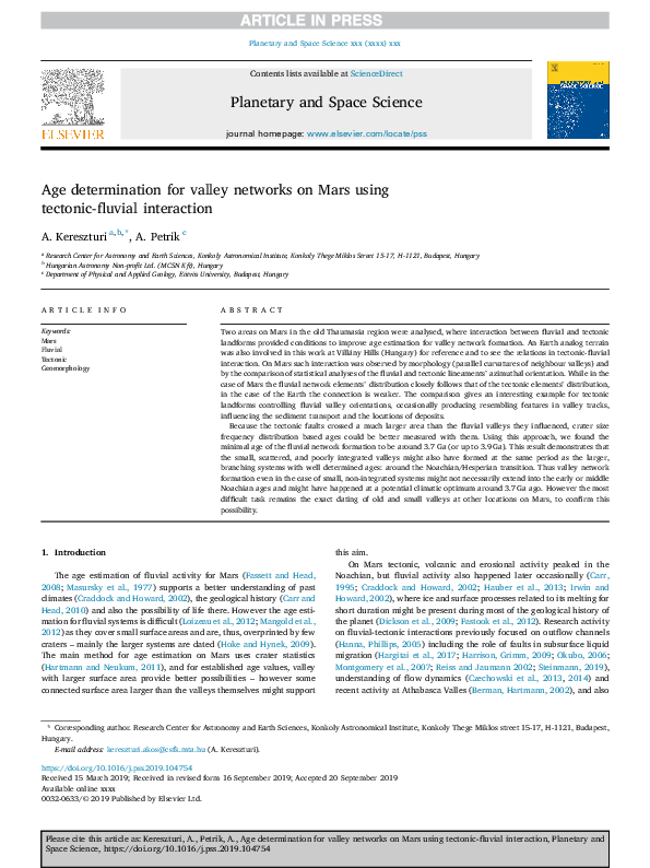 (PDF) Age determination for valley networks on Mars using tectonic ...