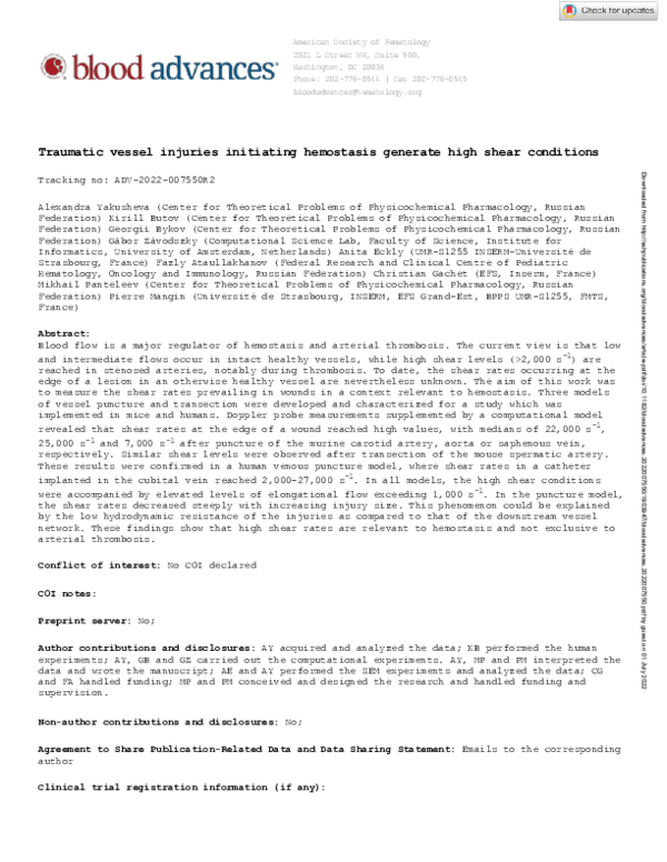 (PDF) Traumatic vessel injuries initiating hemostasis generate high ...