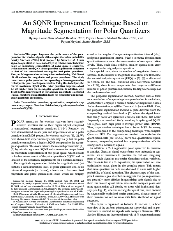 (PDF) An SQNR Improvement Technique Based on Magnitude Segmentation for Polar Quantizers