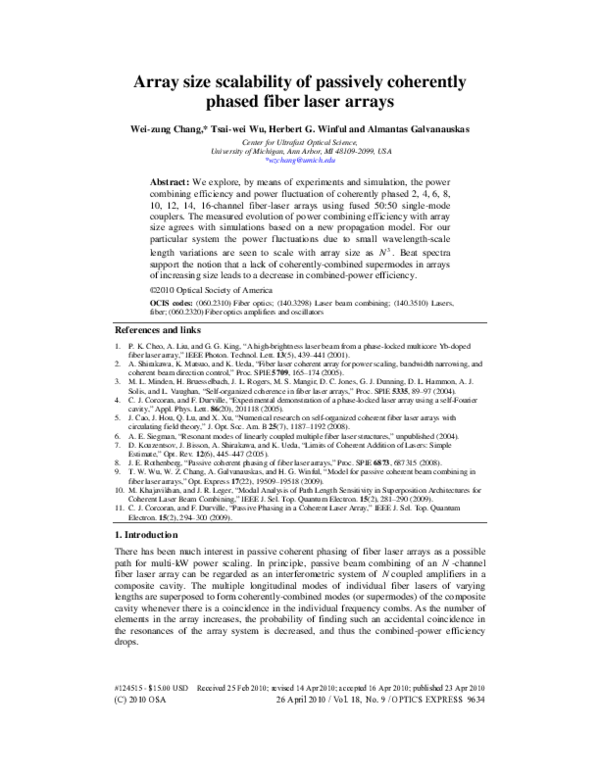 (PDF) Array size scalability of passively coherently phased fiber laser ...