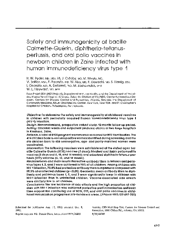 (PDF) Safety and immunogenicity of bacille Calmette-Guérin, diphtheria ...