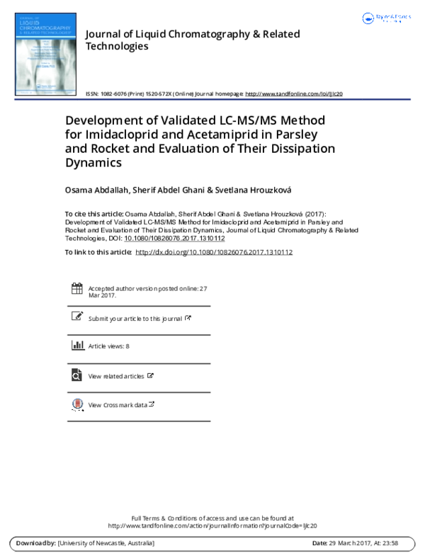 (PDF) Development of validated LC-MS/MS method for imidacloprid and acetamiprid in parsley and ...