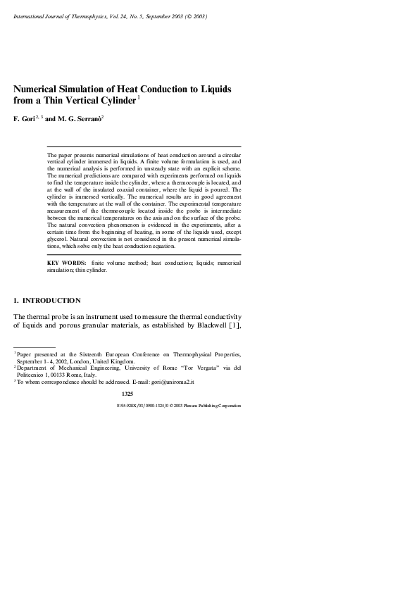 Pdf Numerical Simulation Of Heat Conduction To Liquids From A Thin Vertical Cylinder