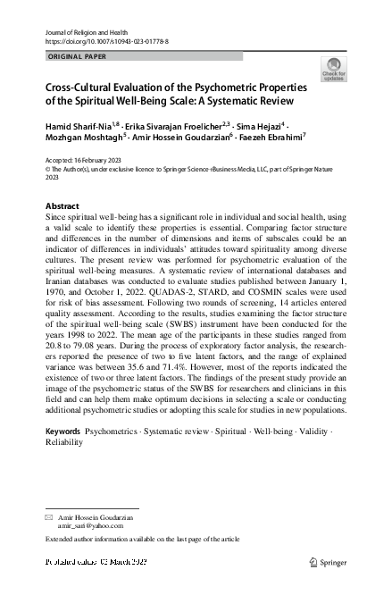 (PDF) Cross-Cultural Evaluation of the Psychometric Properties of the Spiritual Well-Being Scale ...