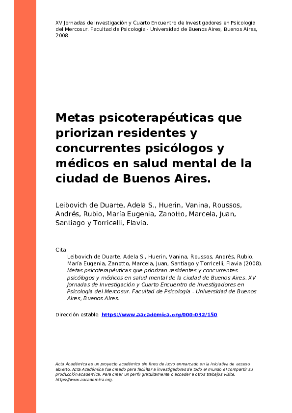 (PDF) Metas Psicoterapéuticas Que Priorizan Residentes y Concurrentes ...