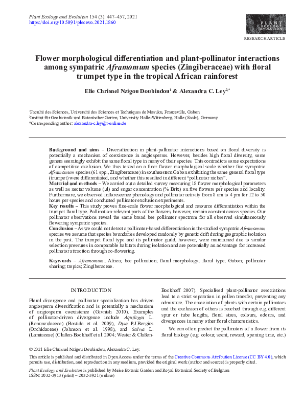 (PDF) Flower morphological differentiation and plant-pollinator ...