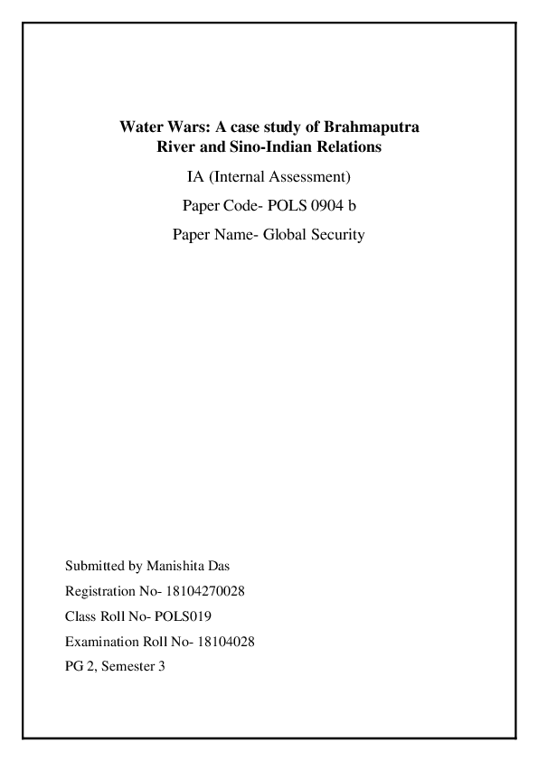 (PDF) Water Wars A case study of Brahmaputra River and Sino-Indian ...