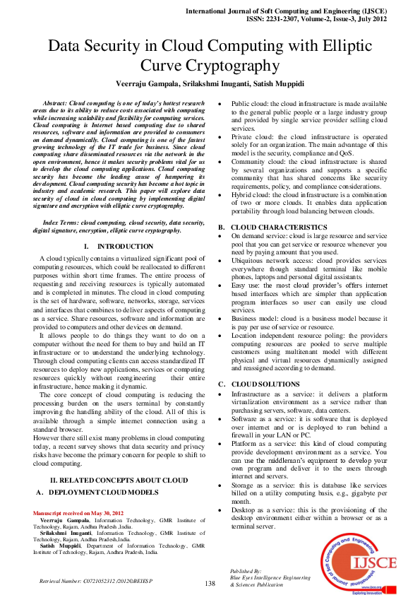 Pdf Data Security In Cloud Computing With Elliptic Curve Cryptography