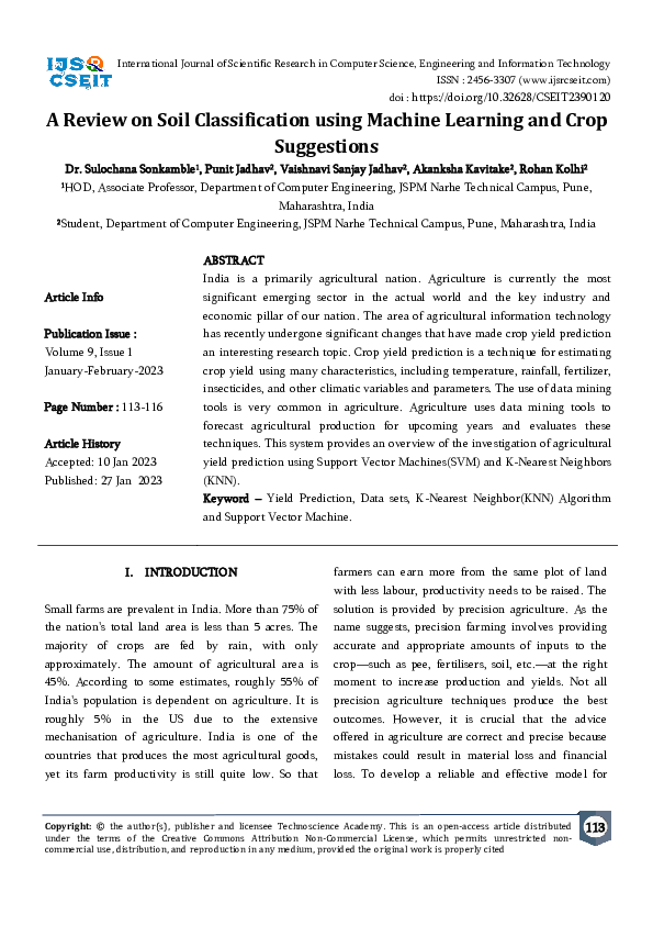 (PDF) A Review on Soil Classification using Machine Learning and Crop Suggestions