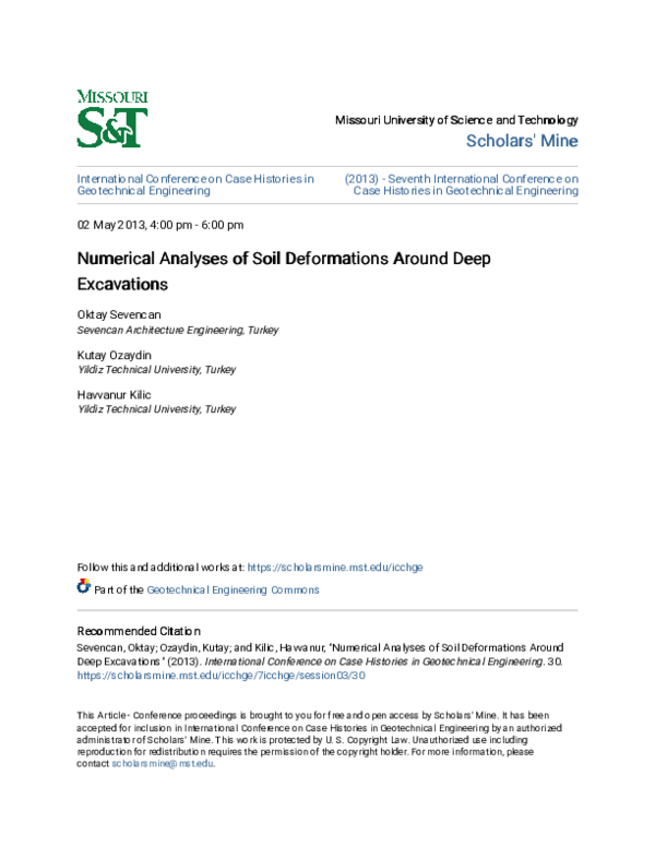(PDF) Numerical Analyses of Soil Deformations Around Deep Excavations