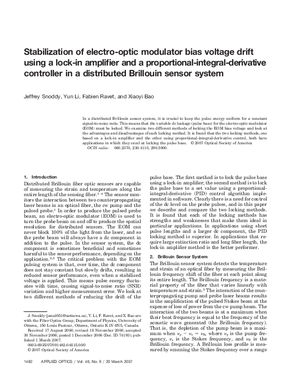 (PDF) Stabilization of electro-optic modulator bias voltage drift using a lock-in amplifier and ...