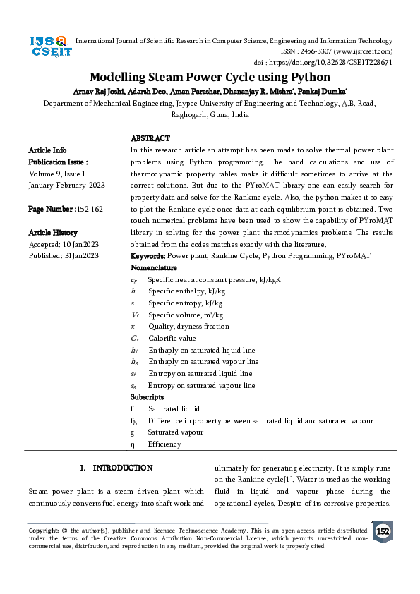 (PDF) Modelling Steam Power Cycle using Python