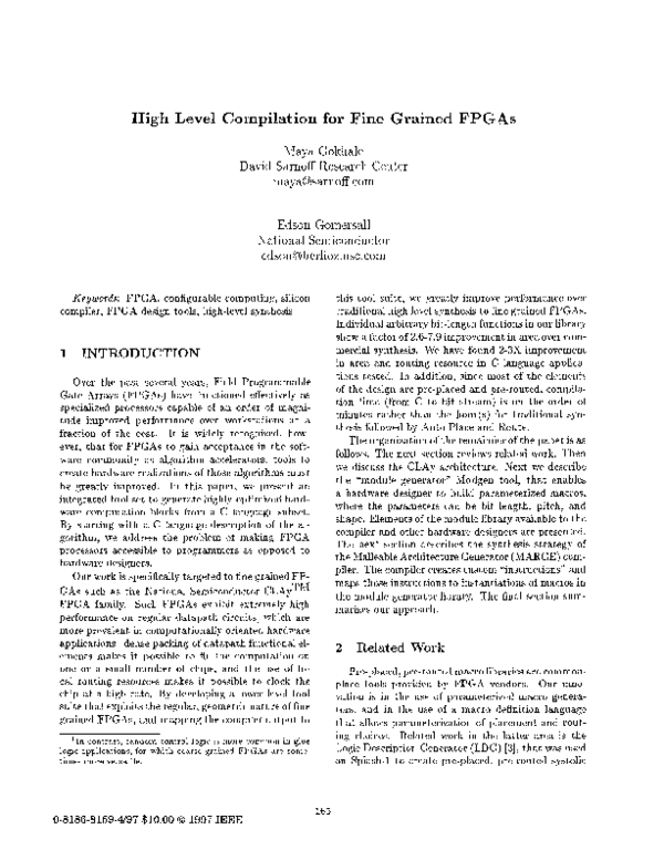 (PDF) High level compilation for fine grained FPGAs