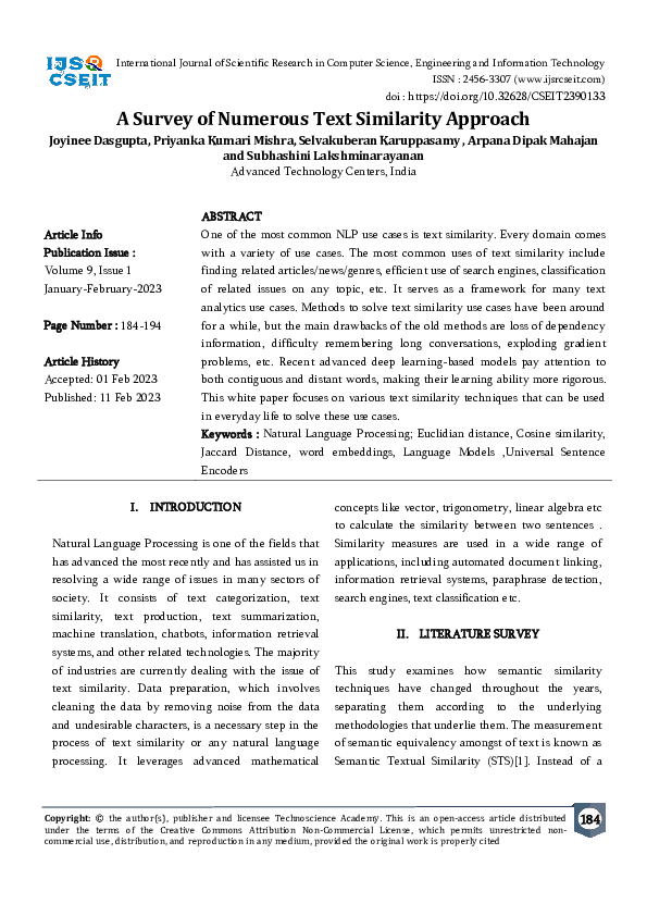 (PDF) A Survey of Numerous Text Similarity Approach