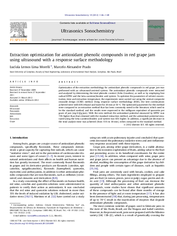 (PDF) Extraction optimization for antioxidant phenolic compounds in red grape jam using ...