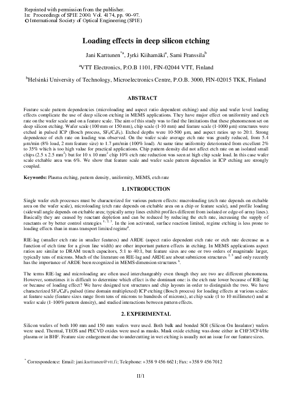 (PDF) Loading effects in deep silicon etching