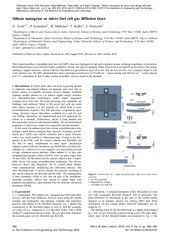(PDF) Silicon nanograss as micro fuel cell gas diffusion layer